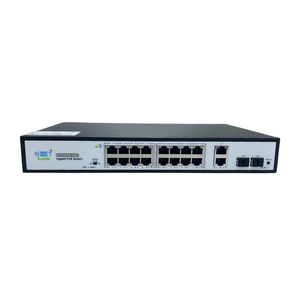 Netlink 16-Port PoE Switch with 2 Gigabit RJ45 & 2 SFP Uplink Ports ...